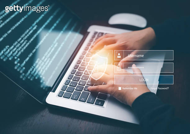 Laptop with Cyber security with Code html and programming on screen ...