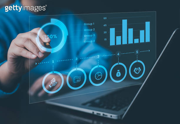Working on laptops with Planning analysis and Project management online ...
