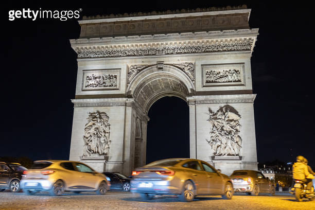 The Victory Gate in Paris. Arc de Triomphe and Champs Elysees. 이미지 ...