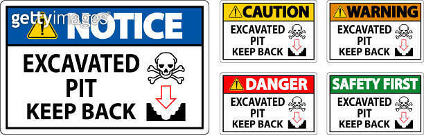 Danger Excavated Pit Sign Excavated Pit Keep Back 이미지 (1802102703) - 게티 ...