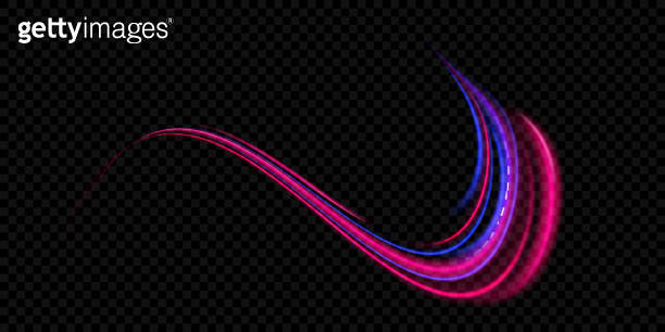 Neon line as speed or arc, turn, twist, bend in light effect. Light arc ...