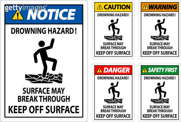 Danger Sign Drowning Hazard - Surface May Break Through, Keep Off ...