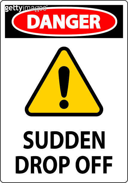 Danger Sign Sudden Drop Off 이미지 (1797632189) - 게티이미지뱅크
