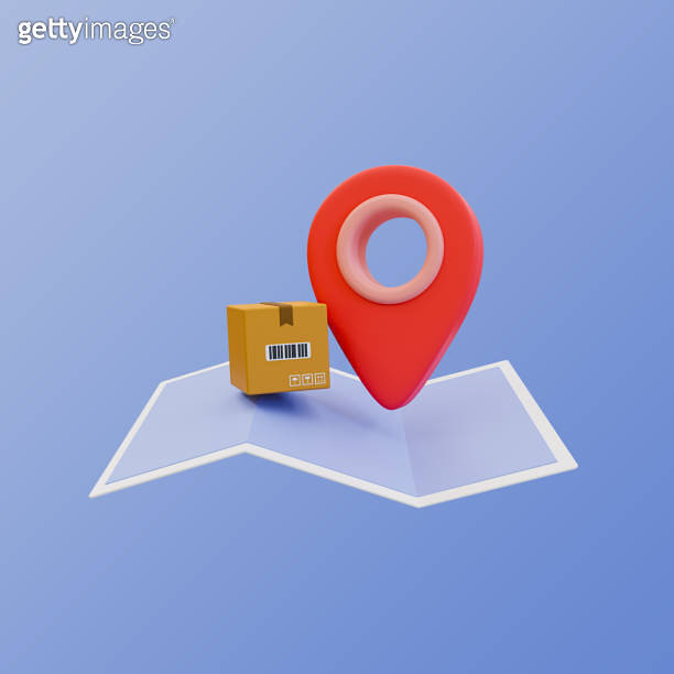 3d minimal product delivery. cargo transportation. delivery point. map ...