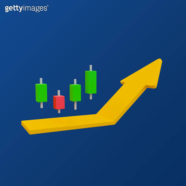 3d minimal stock analysis icon. soaring finances. stock up ...