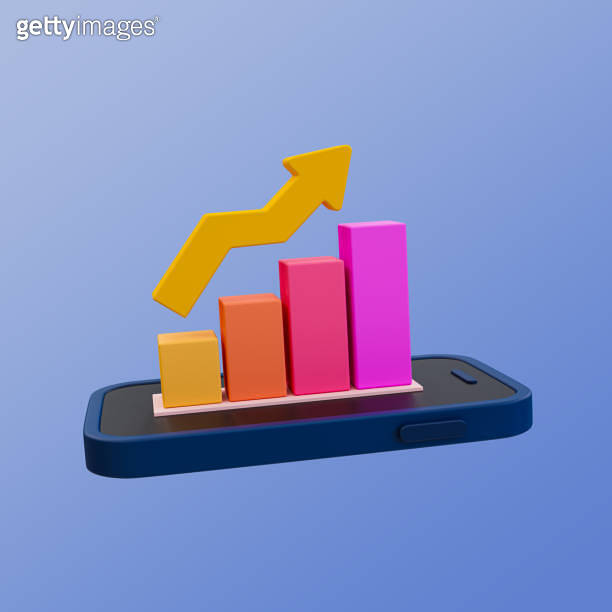 3d minimal data analysis icon. soaring finances. stock up ...