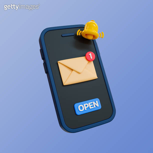 3d minimal unread messages reminder. letter notification. smartphone ...