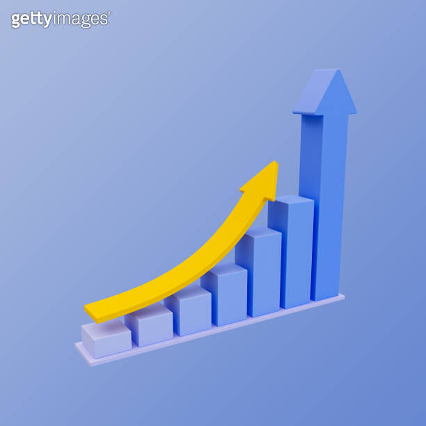 3d minimal data analysis icon. soaring finances. stock up ...