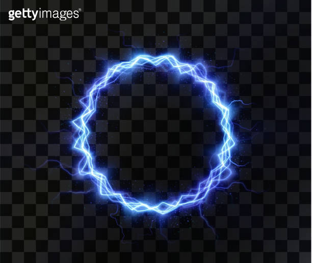 Light circle blue lightning. Ring of fire light effect. Luminous frame ...
