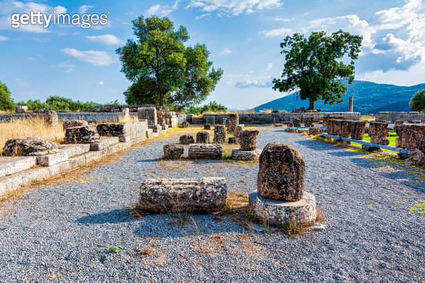 Ruins of the ancient Greek city of Messenia, Peloponnese, Greece 이미지 ...