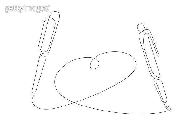 Love concept. Drawing a heart shape together line art stock ...