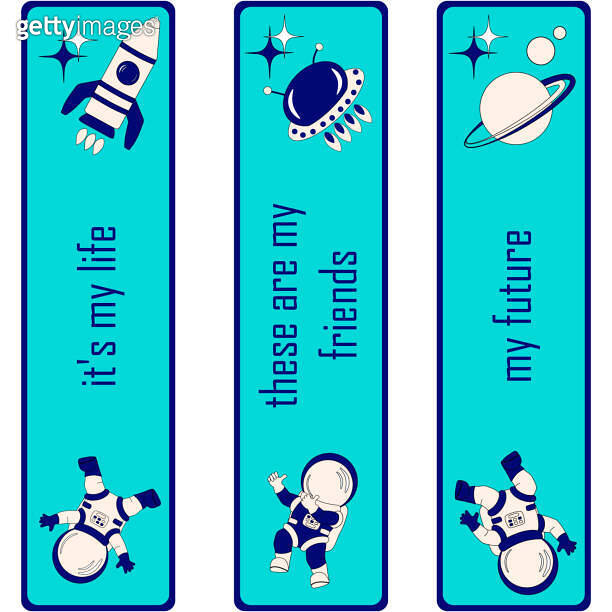 Space themed bookmark set: planet, spaceship, ufo and astronauts on ...