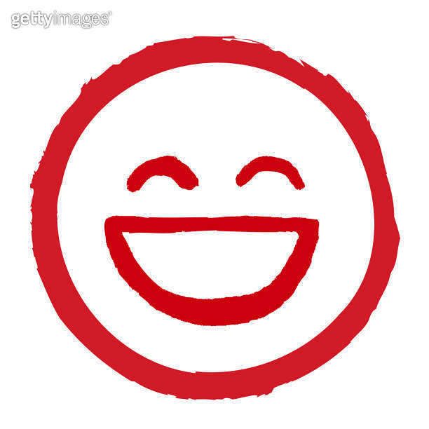 Facial expression emoticon mark (smile) in a brush-drawn circle ...
