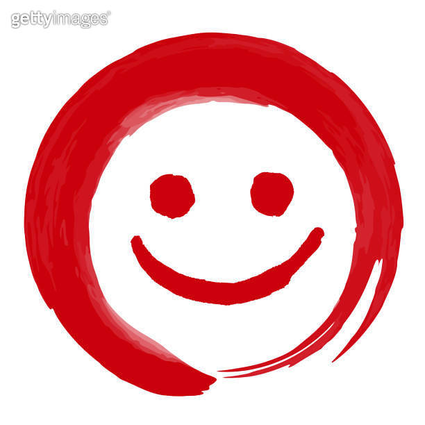Facial expression emoticon mark (smile) in a brush-drawn circle ...