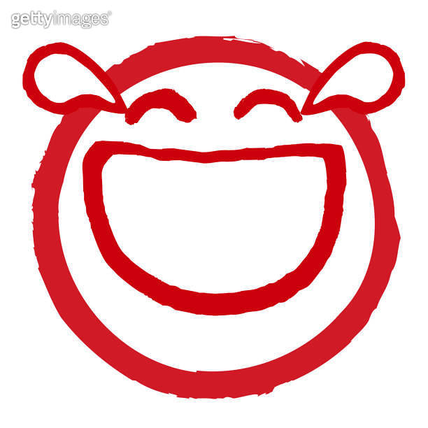 Facial expression emoticon mark (smile, big laugh) in a brush-drawn ...