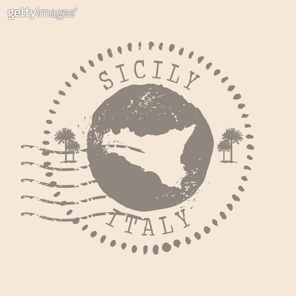 Stamp Postal of Sicily. Map Silhouette rubber Seal. Design Retro Travel ...