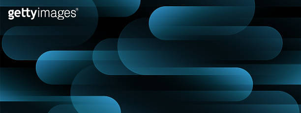 Dark abstract background with glowing geometric. Modern shiny blue rounded rectangle shapes ...