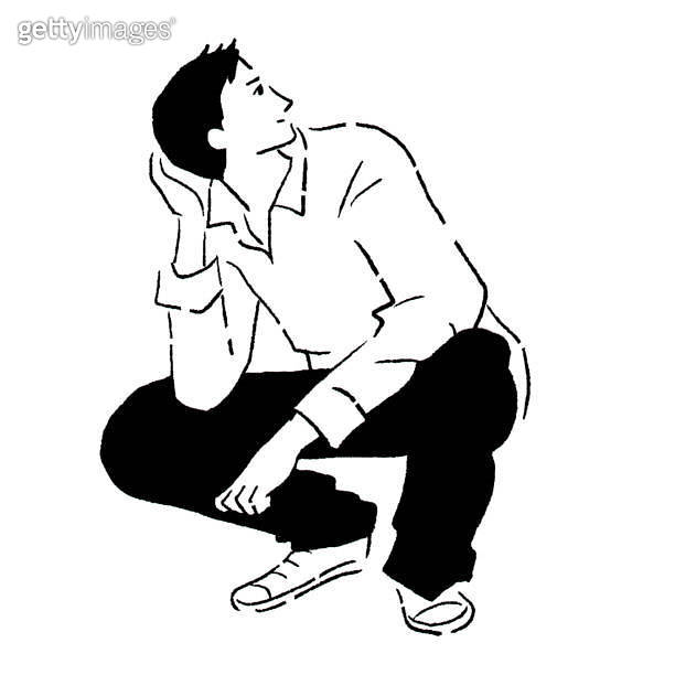 Vector line drawing of a man crouching 이미지 (1475252981) - 게티이미지뱅크