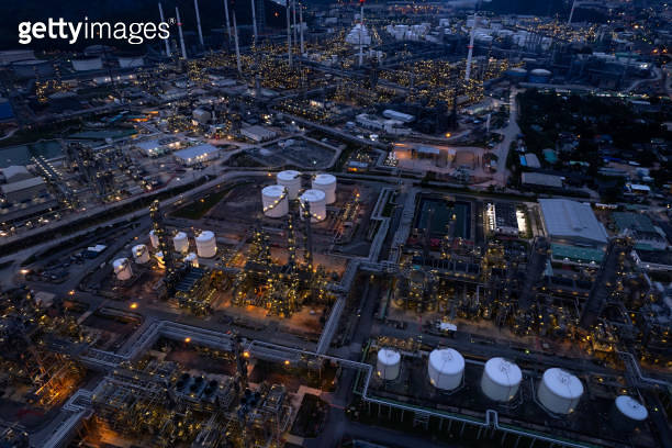 aerial view oil refinery Oil and gas industry, petrochemical plant area and energy concept, oil ...