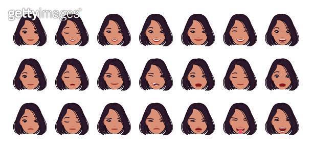 Business brunette woman, attractive lady emotion set (1473744168) 일러스트 ...