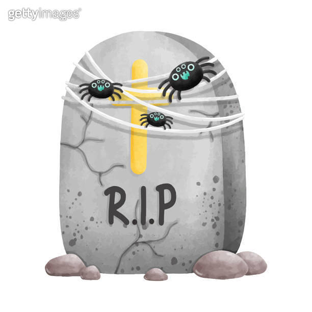 Gravestone rip with cute ghost Halloween rip watercolor vector ...