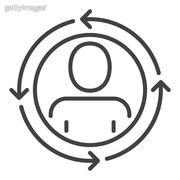 Circle with Man inside Arrows vector concept line icon or sign 이미지 ...