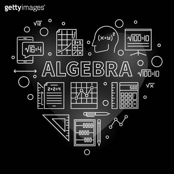 Algebra concept thin line heart shaped silver banner. Vector ...