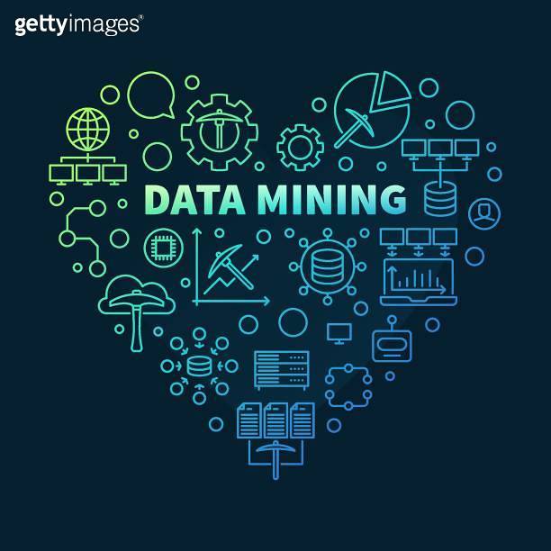 Data Mining Heart Colored Banner In Thin Line Style Database