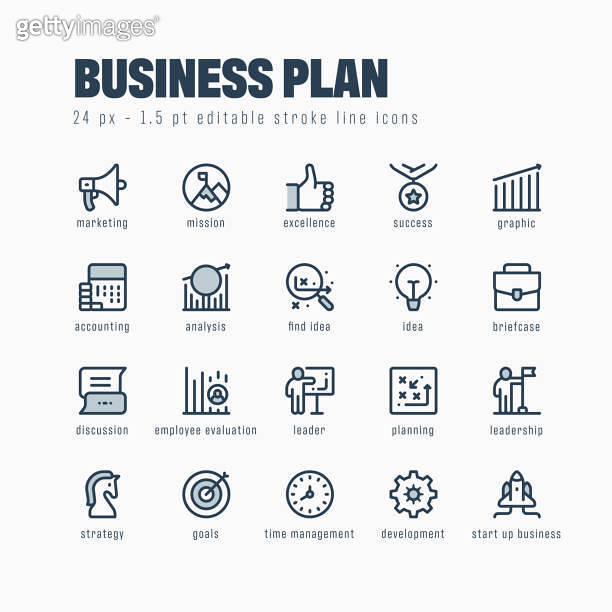 Business Plan Line Icon Set. Editable Stroke. Pixel Perfect. 이미지 ...