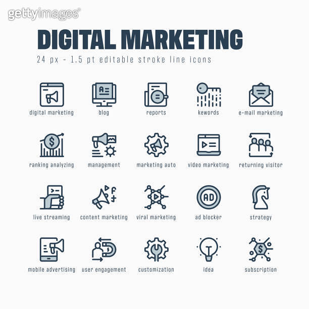 Digital Marketing Line Icon Set. Editable Stroke. Pixel Perfect. 이미지 ...