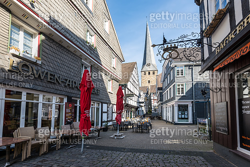 Streets of Old Town Hattingen, historic district of traditional German ...