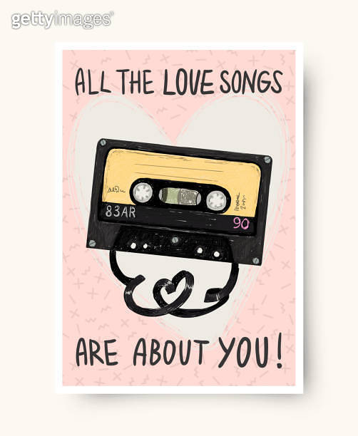 Vintage audio cassette illustration with heart and phrase all the love ...