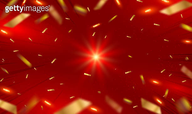 Red sun rays background with shiny golden confetti explosion 이미지 ...