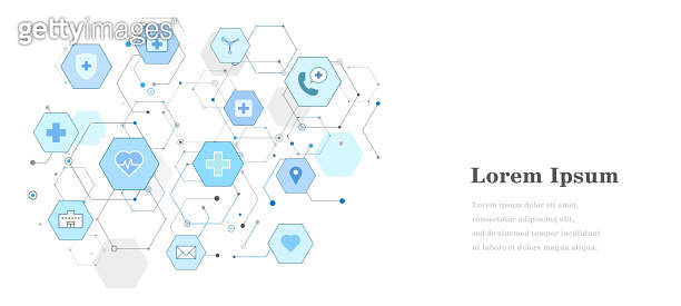 abstract blue white hexagon, health care icon background, scientific ...