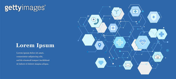 abstract blue white hexagon, health care icon background, scientific ...