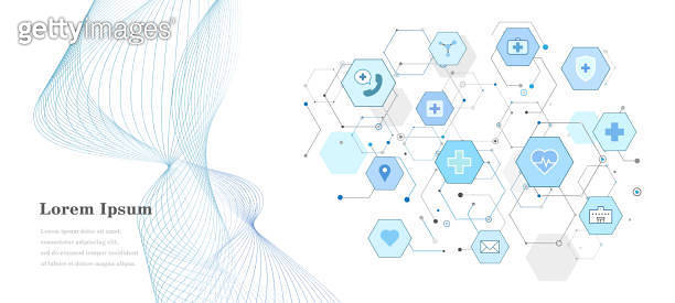 abstract blue white hexagon, health care icon background, scientific ...