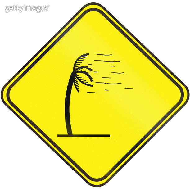 High winds warning sign used in Uruguay 이미지 (1839528611) - 게티이미지뱅크