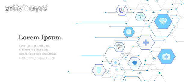 abstract blue white hexagon, health care icon background, scientific ...