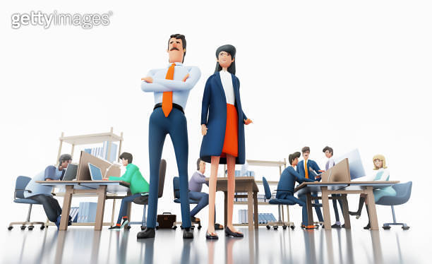 Business people standing in the office and watching team working ...