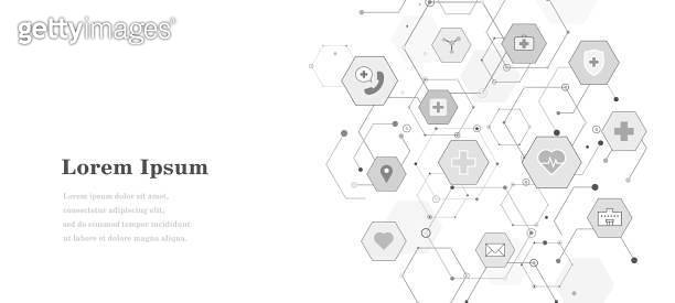 abstract black white hexagon, health care icon background, scientific ...
