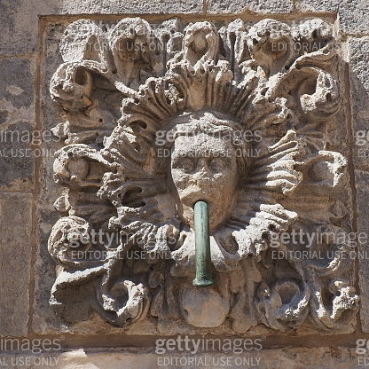 Big fountain of Onofrio. A mascaron is a decorative element in the form ...
