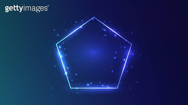 Neon frame in pentagon form with shining effects and sparkles ...