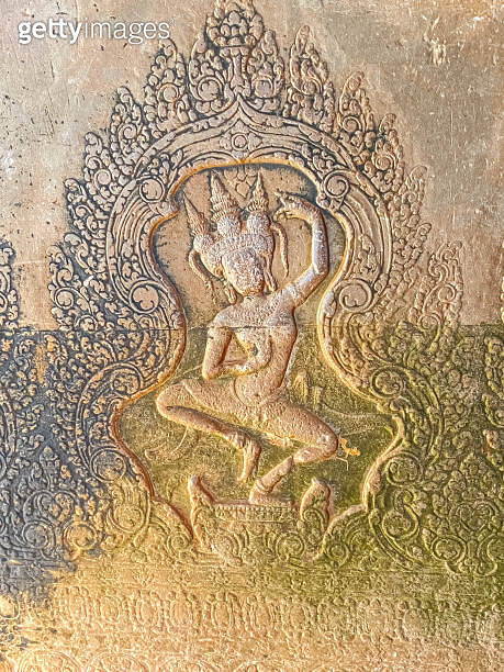 The famous bas-relief of Apsaras, celestial maidens, with intricate ...