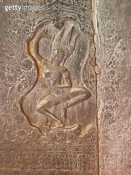 The famous bas-relief of Apsaras, celestial maidens, with intricate ...