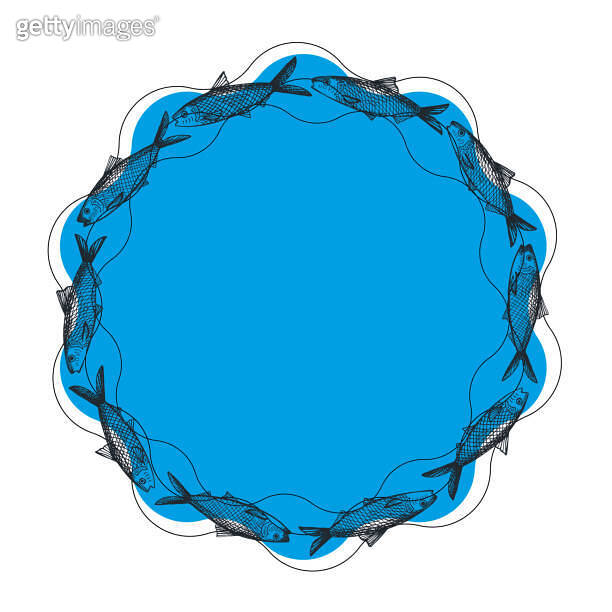 Sardine fish label template background for text. Frame with pichard ...