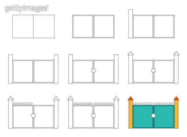 Worksheet easy guide to drawing gate. Simple step-by-step drawing ...