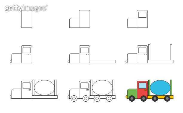 Worksheet easy guide to drawing concrete truck. Simple step-by-step ...