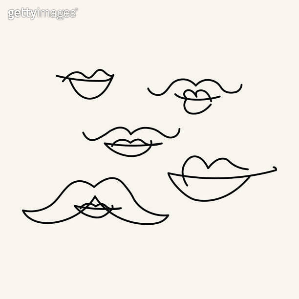 Lips female and male line art. Sketch of male lips with different types ...