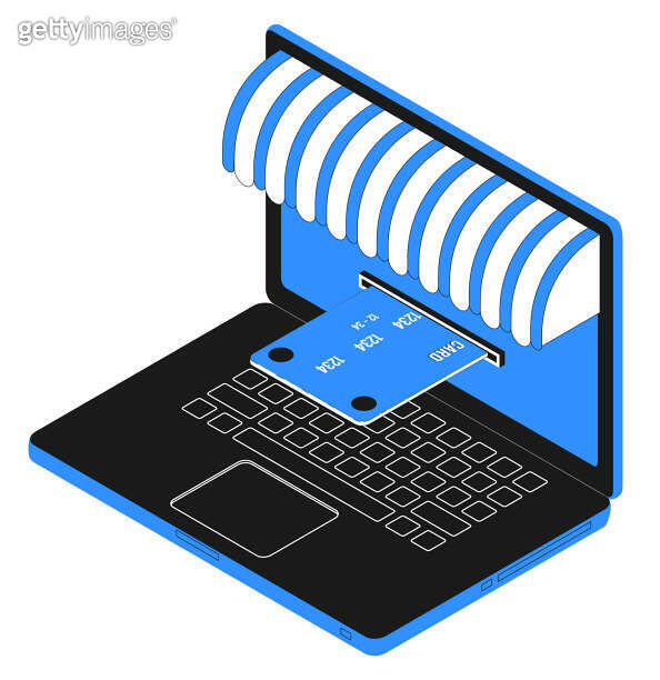 Credit card plugged into laptop. Financial Technology Concept ...