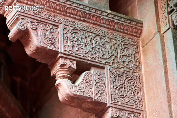 Ancient wall decoration of Agra Red Fort, beautiful decorative patterns ...